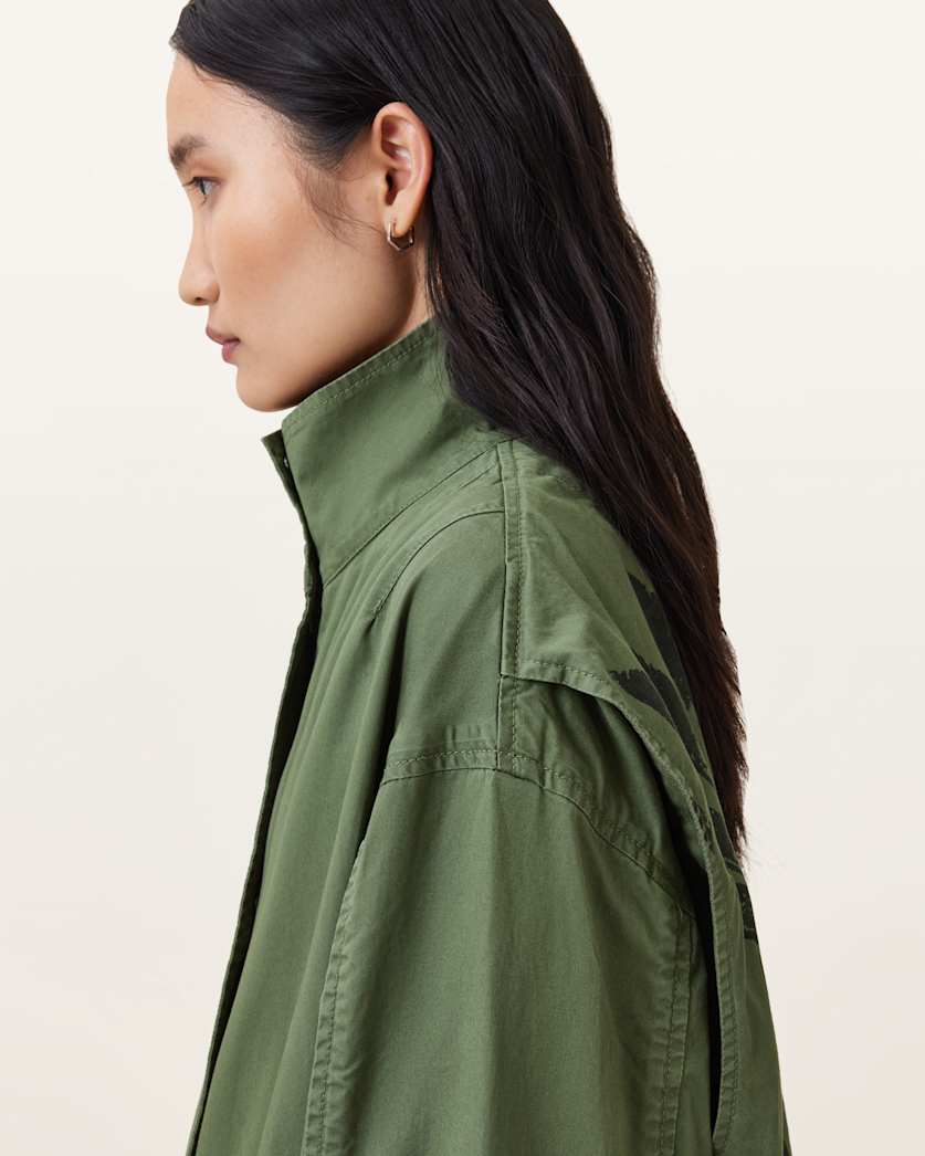 Milla Bird Print Parka Jacket KHAKI GREEN | ALLSAINTS Canada